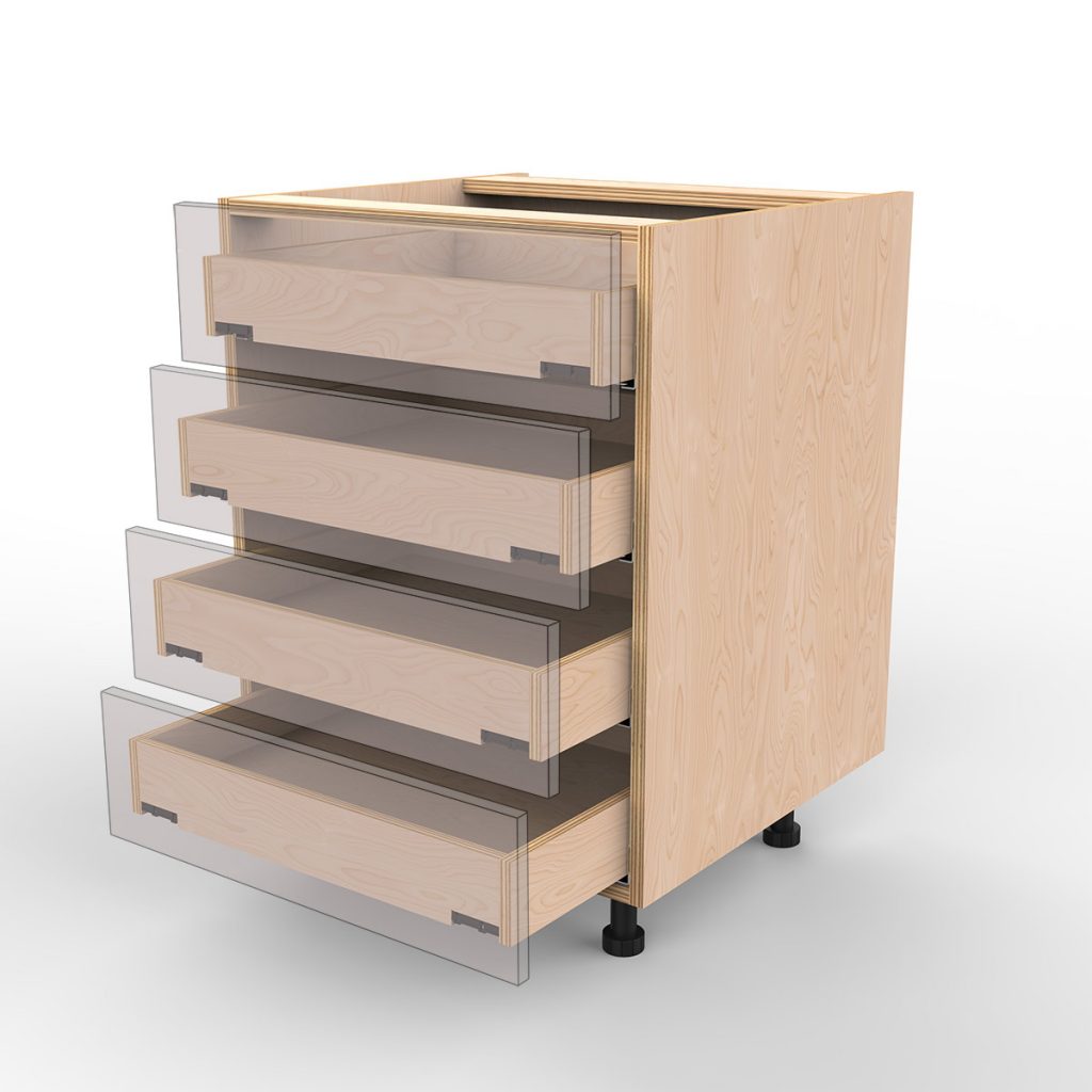 600mm 4 Drawer – Natural – Plyology Kitchens