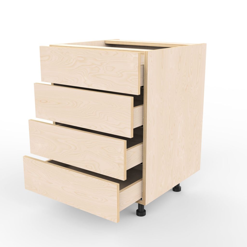 600mm 4 Drawer – Natural – Plyology Kitchens